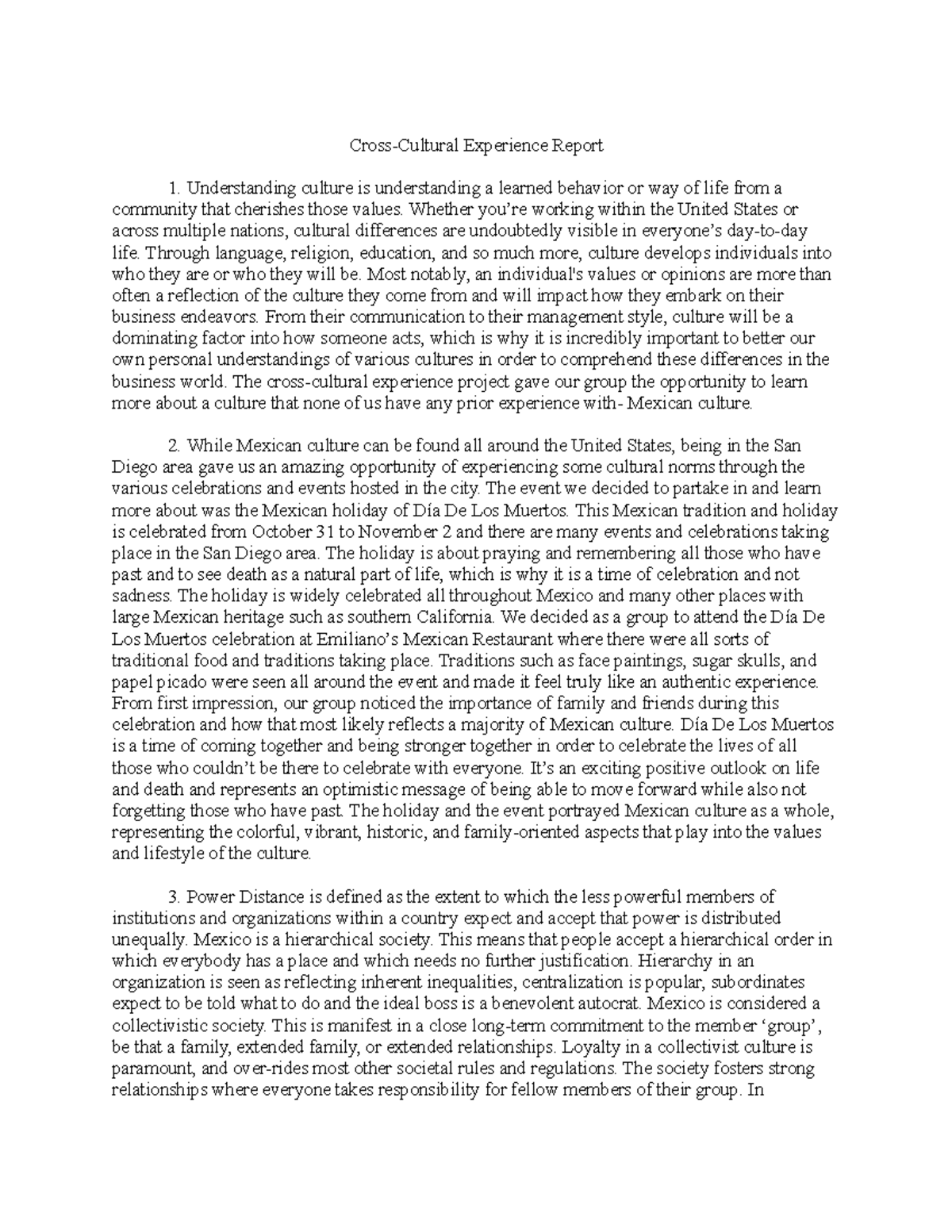 cross-cultural experience report - Cross-Cultural Experience Report ...