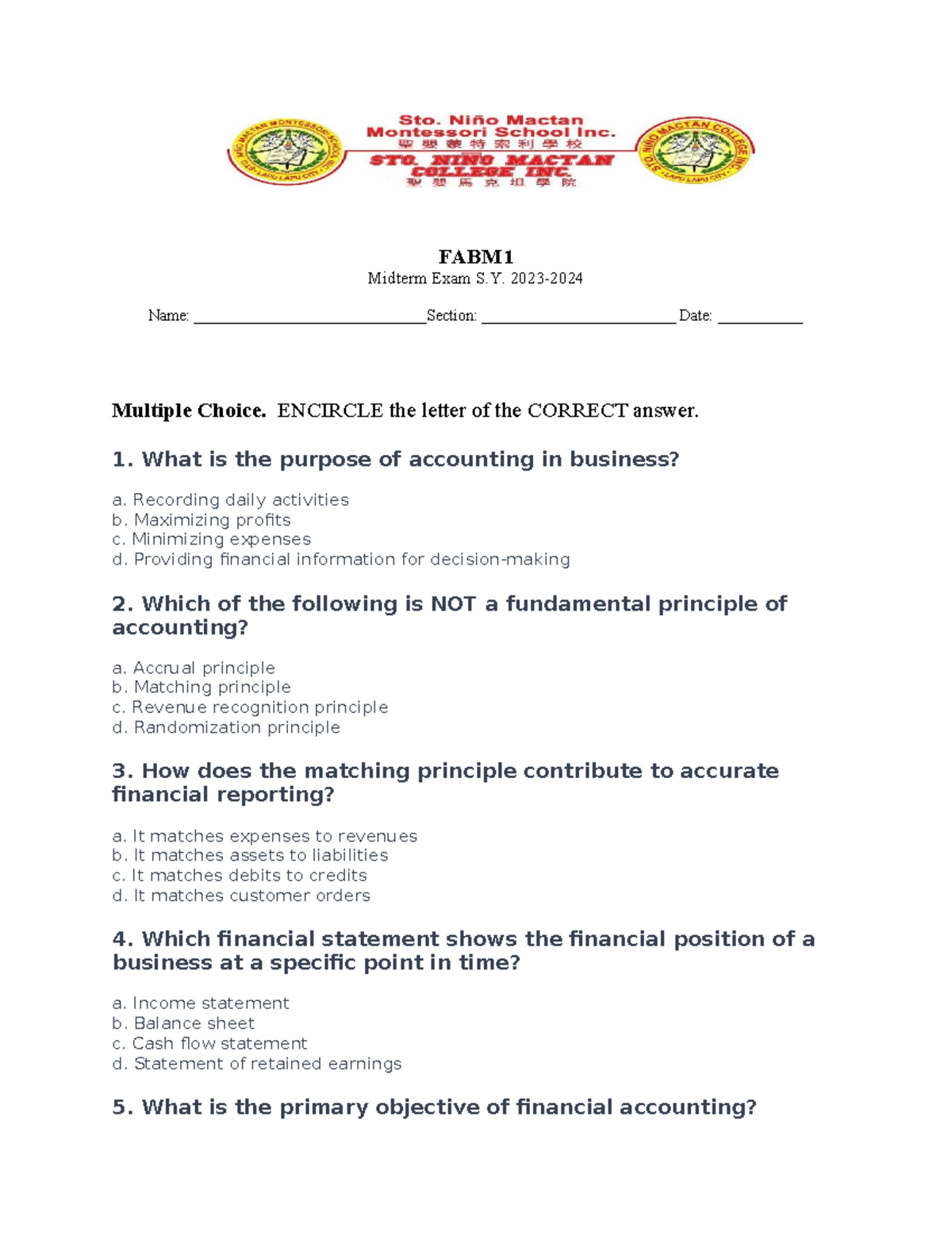 FABM1 TQ - module - FABM Midterm Exam S. 2023- Name ...