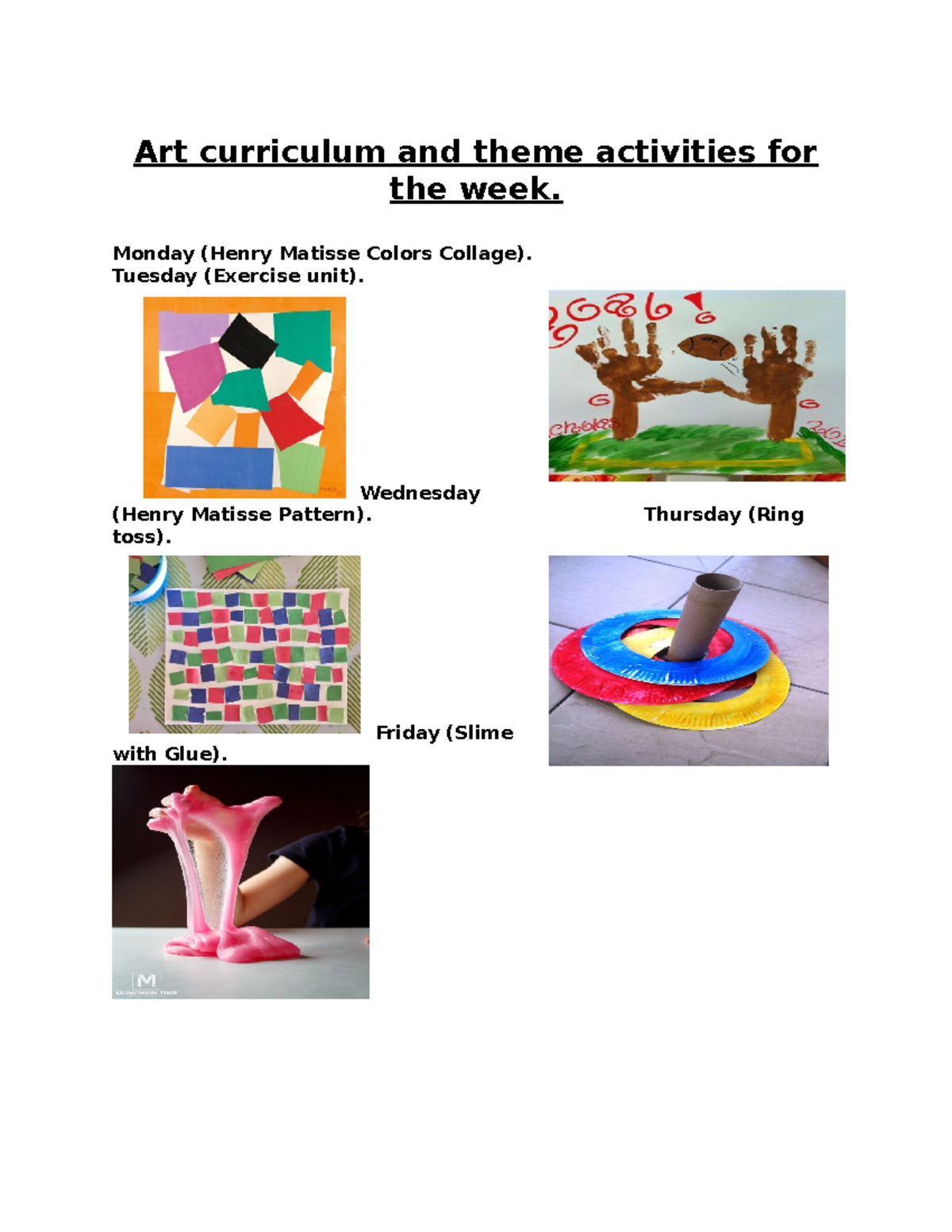 05:6 Arts - template - Art curriculum and theme activities for the week ...