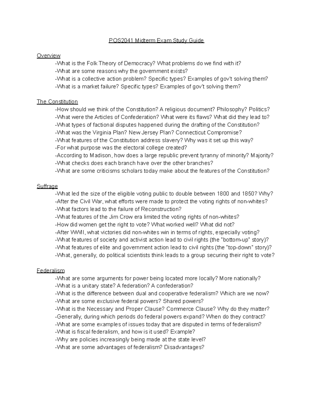 POS2041 Spring 2022 Midterm Study Guide - POS2041 Midterm Exam Study ...