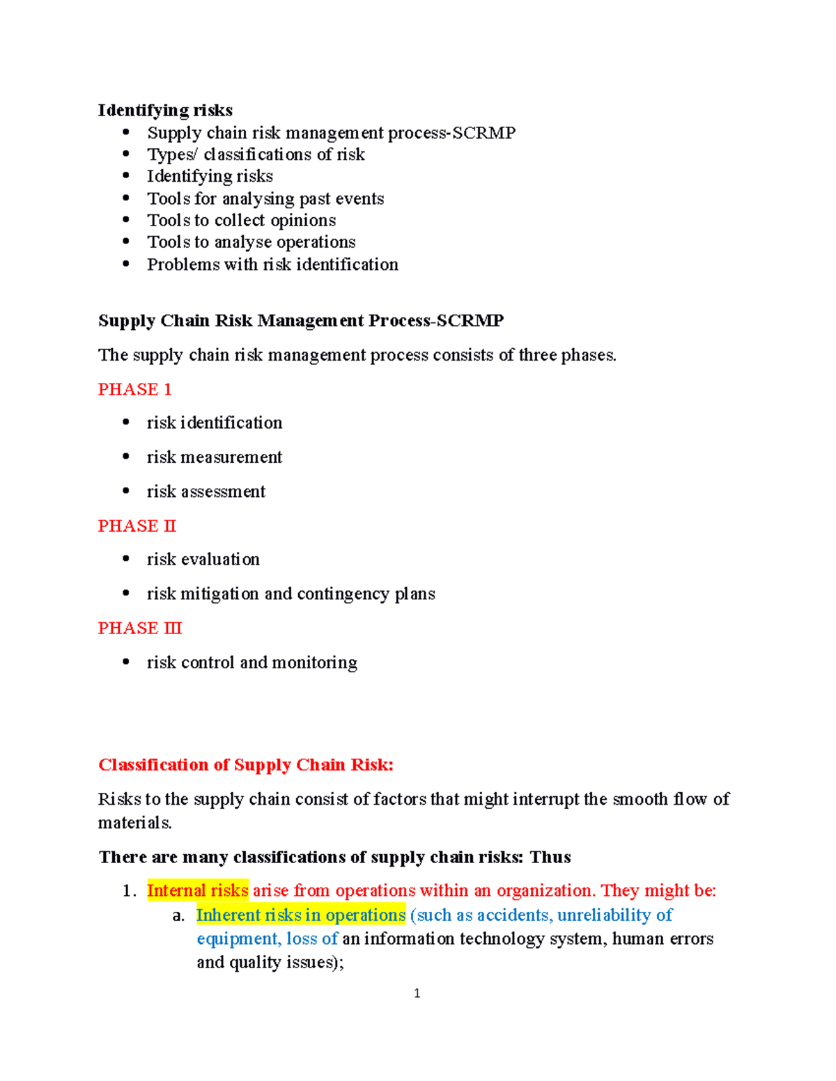 Class Supply chain risk Identification classification analysis and ...