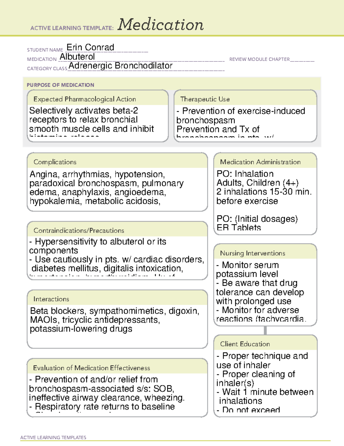 Medication ALT- Albuterol - ACTIVE LEARNING TEMPLATES Medication ...