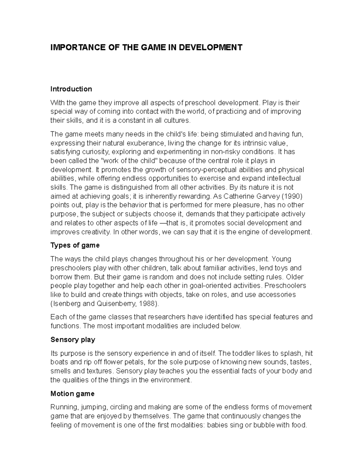 Importance of the game in development - IMPORTANCE OF THE GAME IN ...