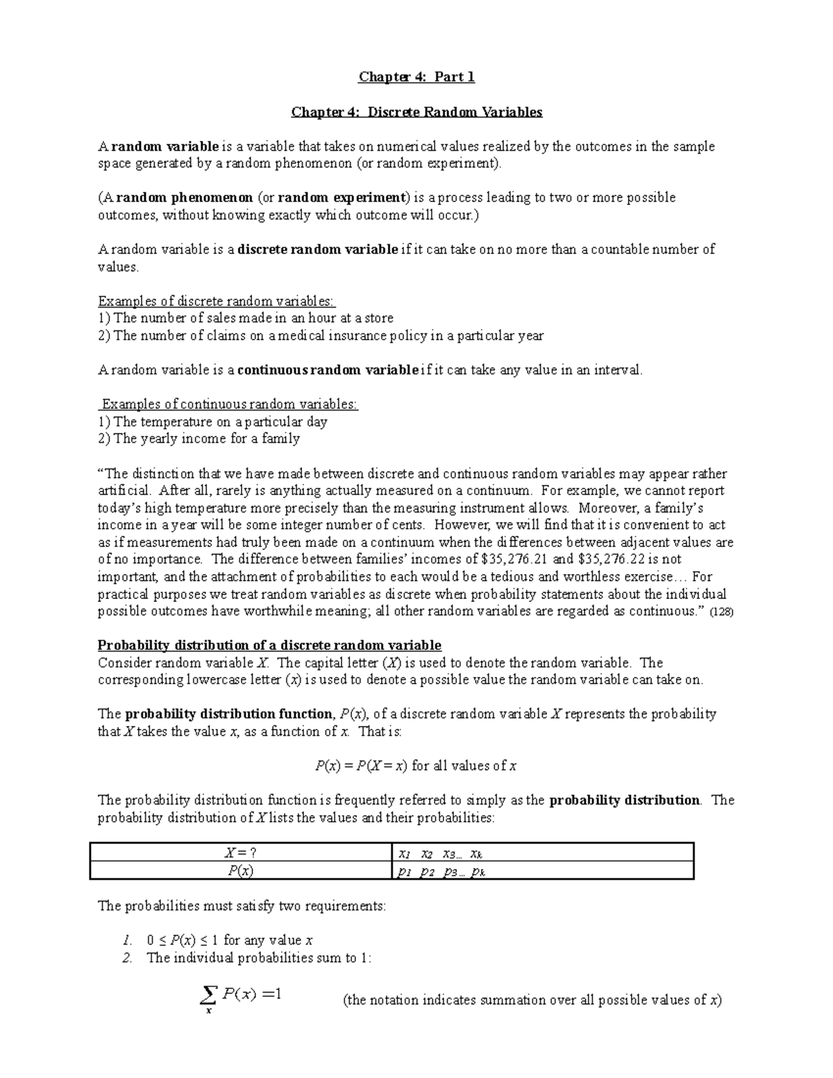 Newbold chapter 4 part1 - Chapter 4: Part 1 Chapter 4: Discrete Random Variables A random ...