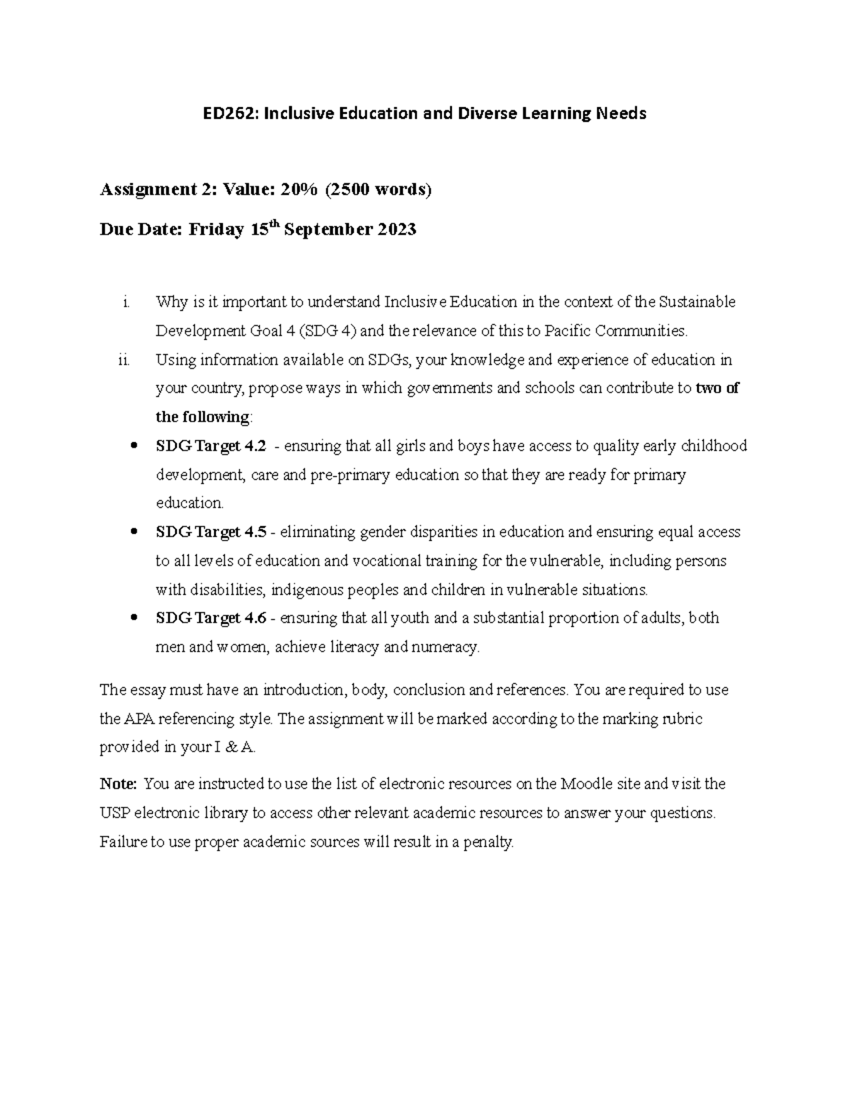 ED262 Assignment 2 Semester 2 2023 - ED262: Inclusive Education and ...