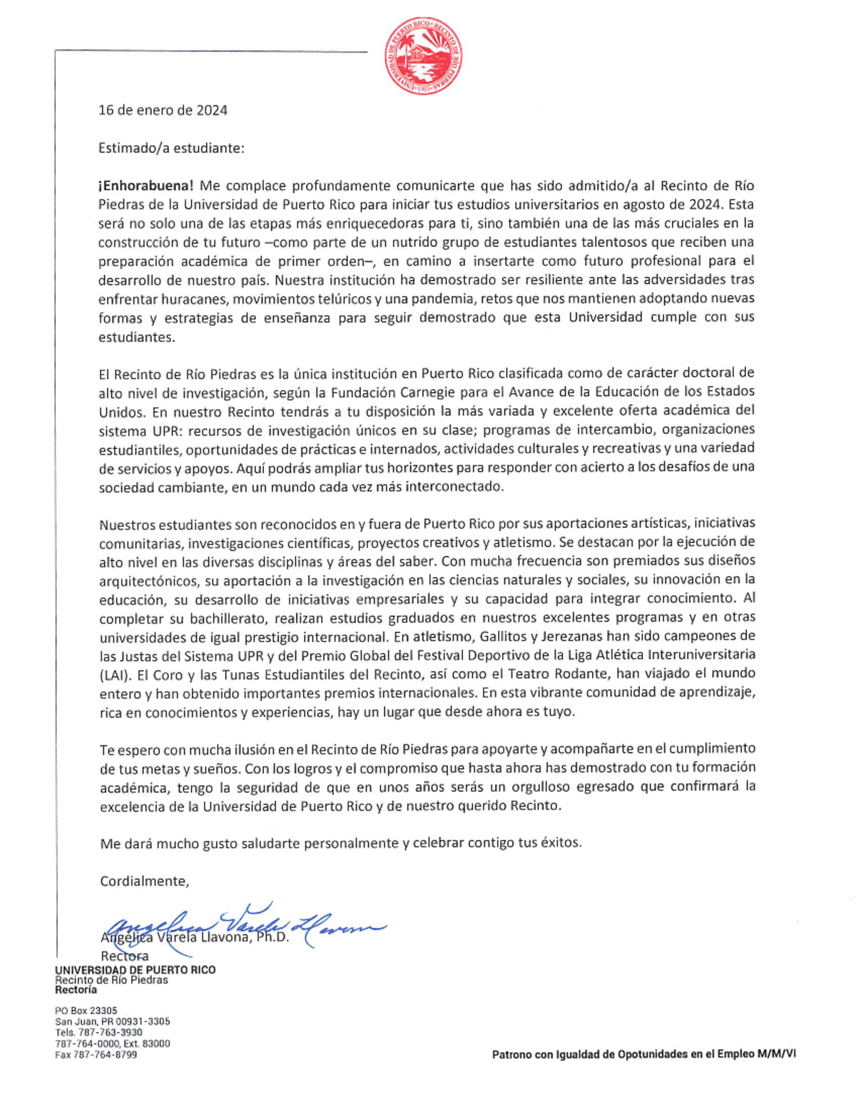 Cartas DE Admision DE Estudiantes - Agosto 2024 - Humanidades - Studocu