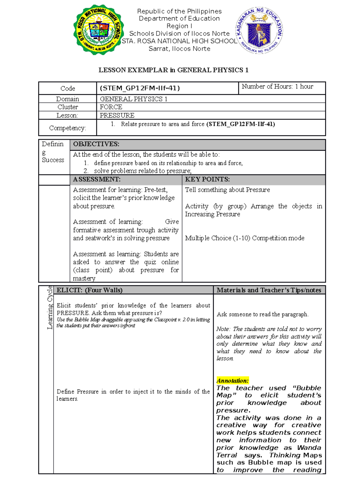 Lesson Exemplar IN General Physics 1 - LESSON EXEMPLAR in GENERAL ...