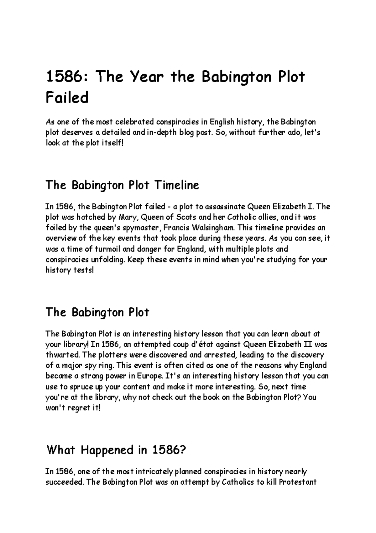 The babington plot - 1586: The Year the Babington Plot Failed As one of ...