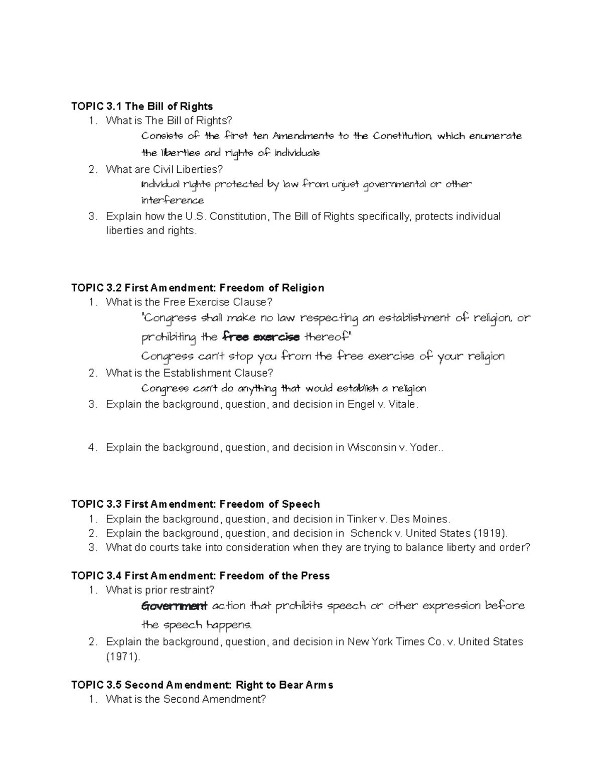 Review Companion Notes Unit 3 - TOPIC 3 The Bill of Rights 1. What is ...