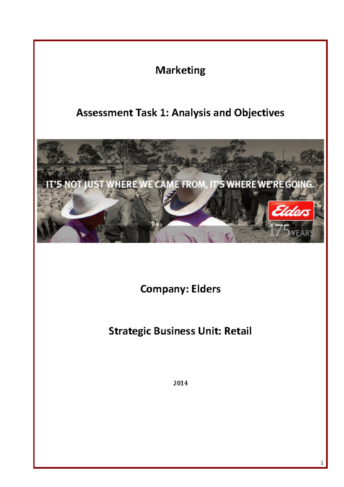 Example 1 Analysis and Objectives (Elders Retail) - Marketing ...