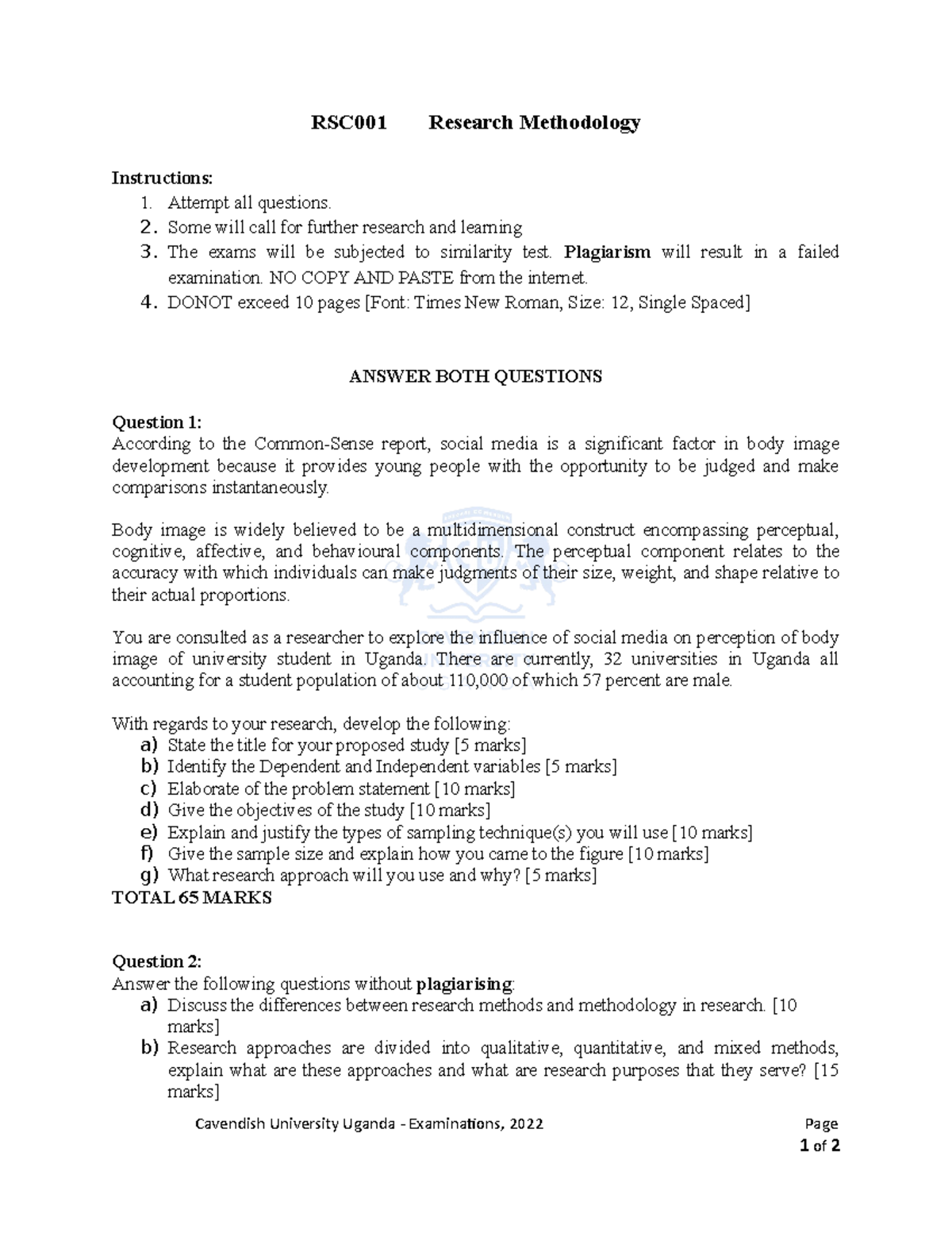 RSC001Research Methodology - RSC001 Research Methodology Instructions ...