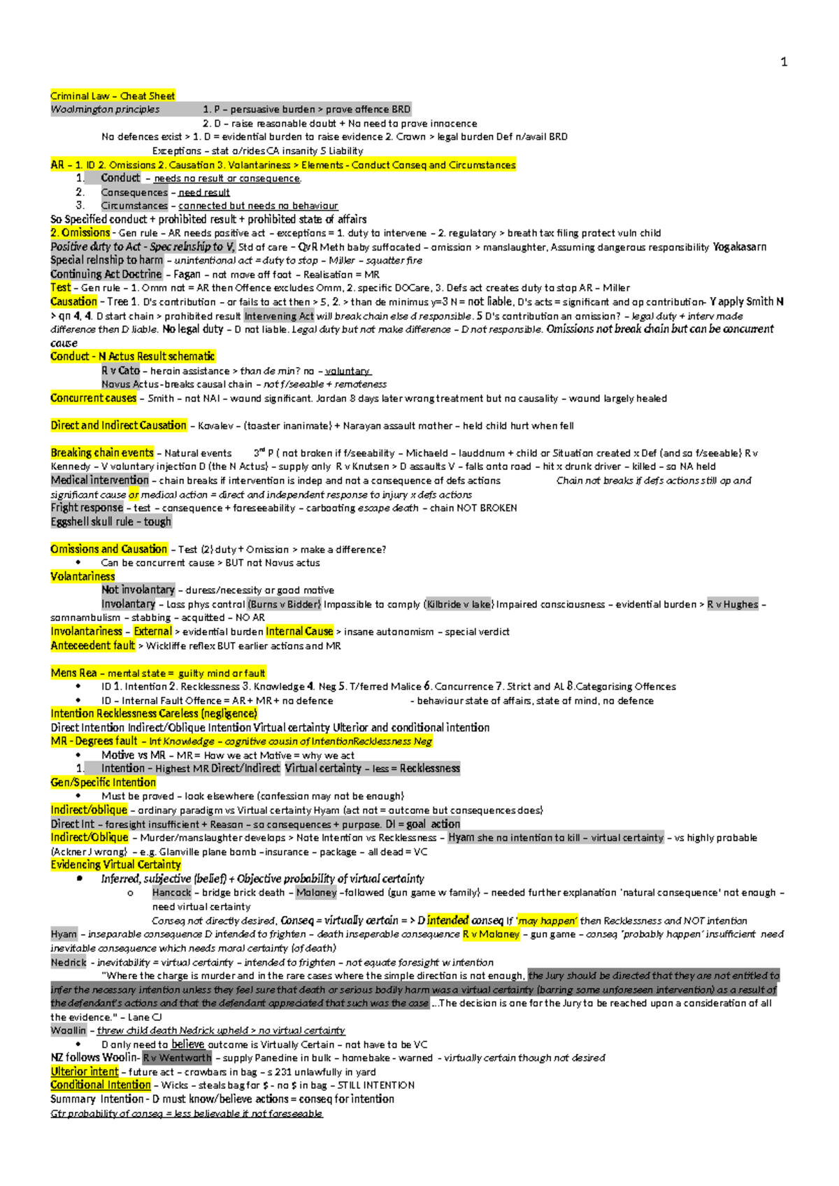 Criminal Law Cheat Sheet - Mid term June exam 5.06.2024 -final draft 8 ...