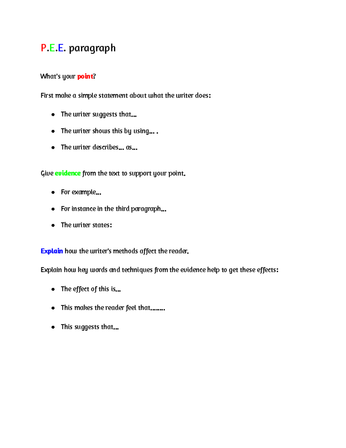 [Template] P.E.E. paragraph - FACE - P.E. paragraph What's your point? First make a simple ...