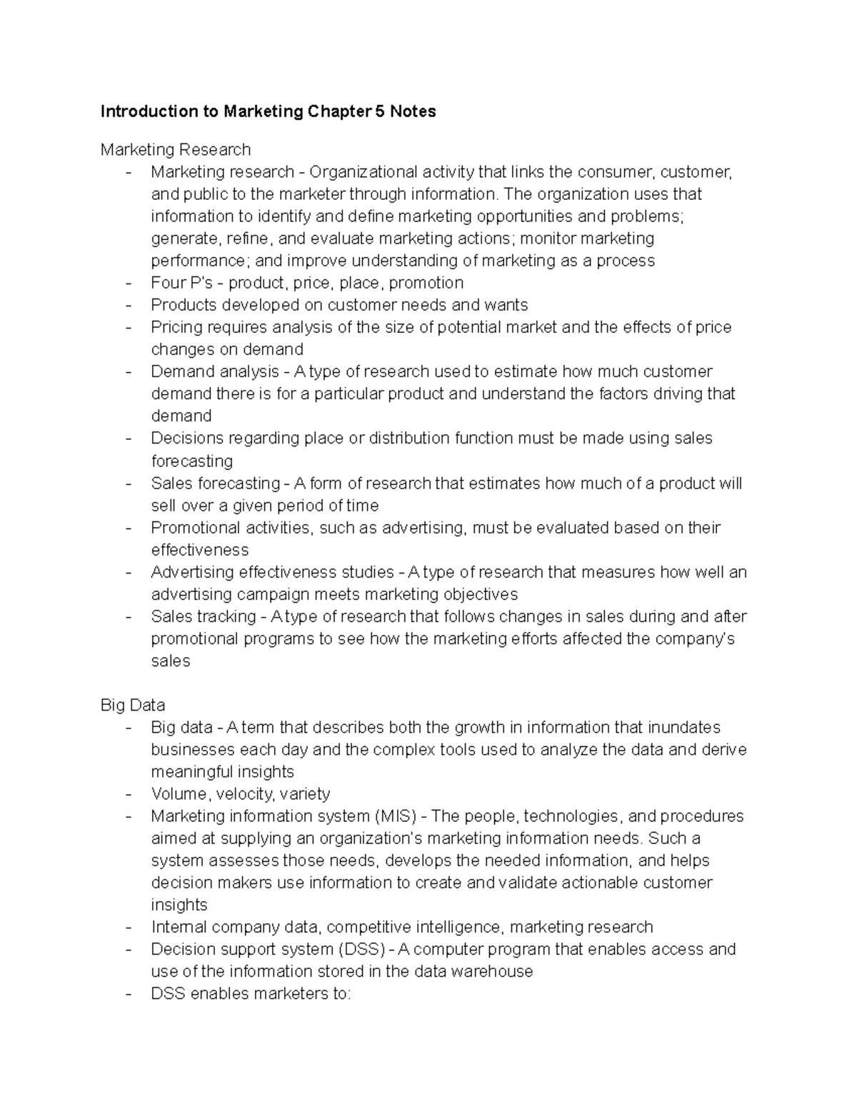 Introduction to Marketing Chapter 5 Notes - The organization uses that ...