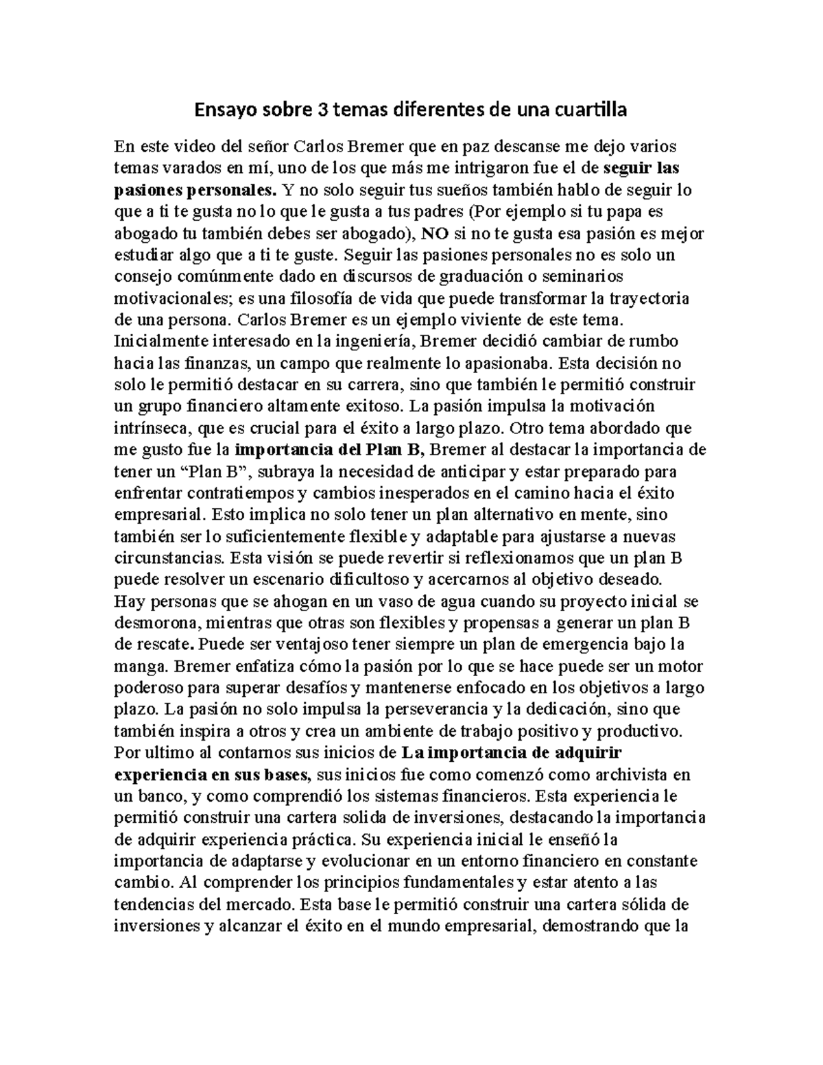 Ensayo sobre 3 temas diferentes de una cuartilla - Ensayo sobre 3 temas ...