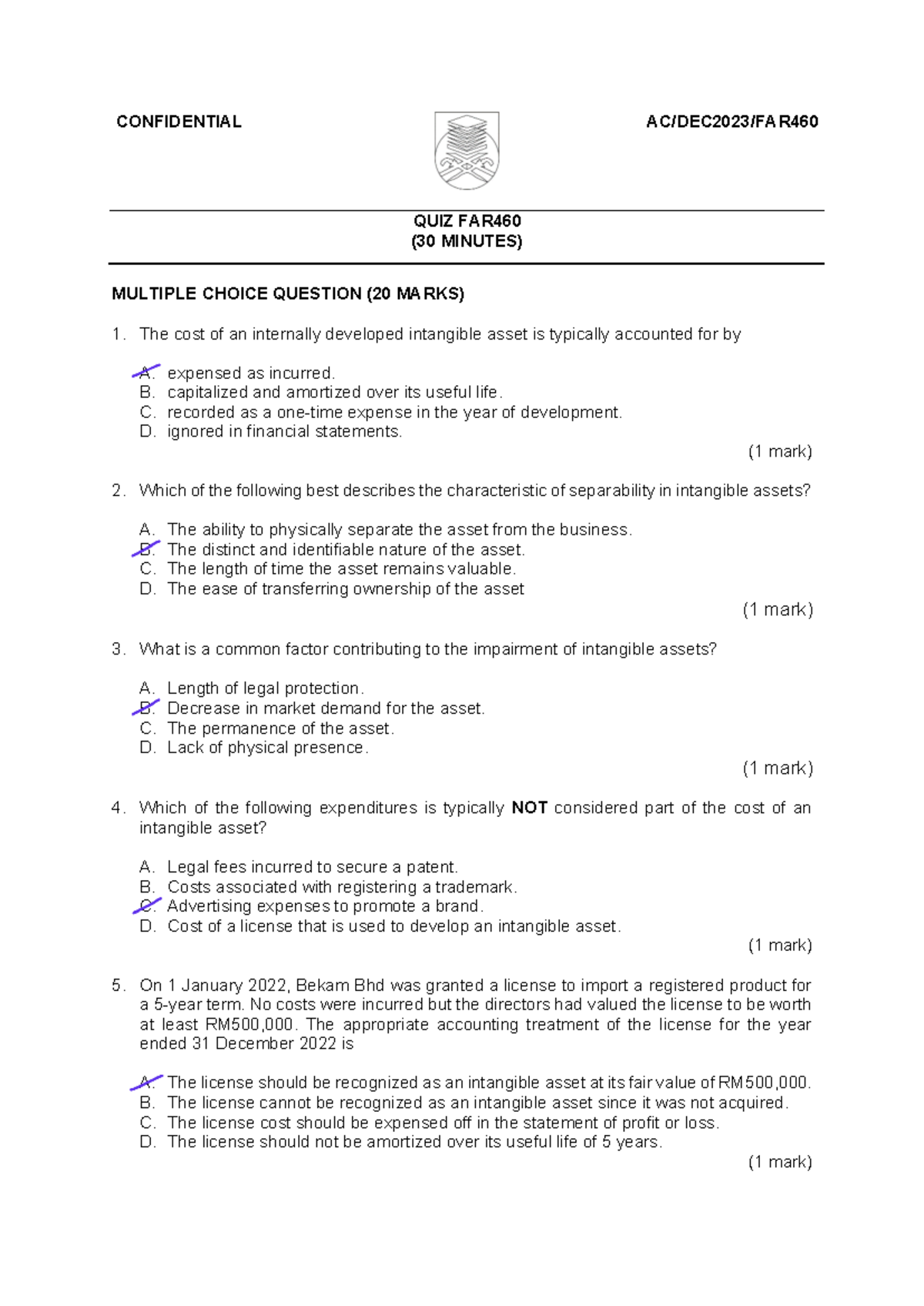 FAR460 - Quiz mcq IA & BA - CONFIDENTIAL AC/DEC2023/FAR 460 QUIZ FAR ...