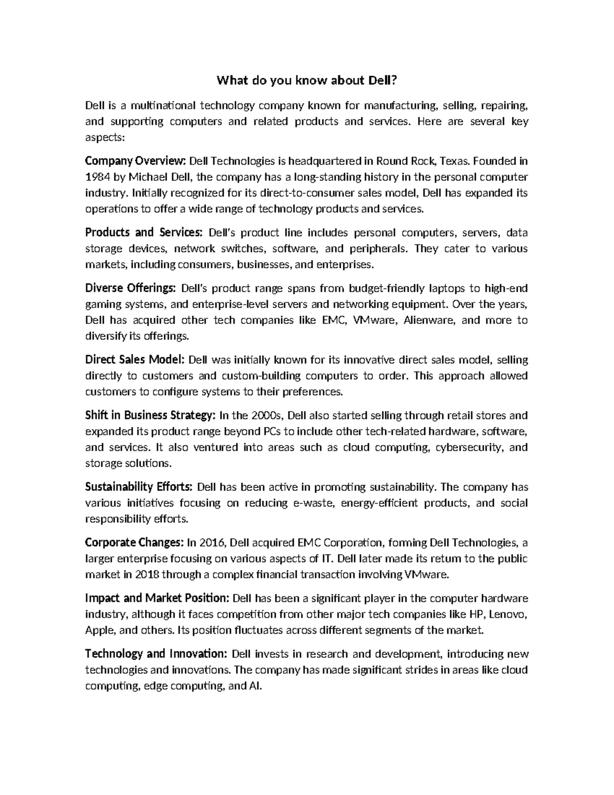 What do you know about Dell - What do you know about Dell? Dell is a ...