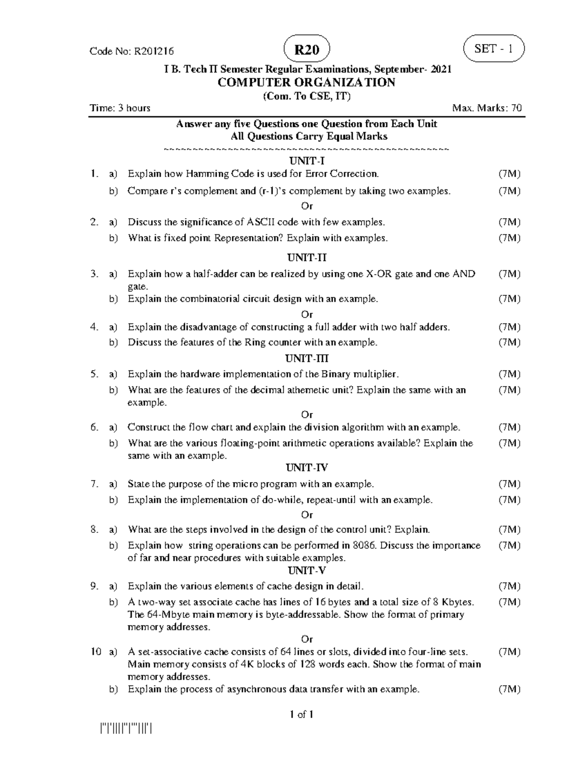Computer Organization SEPT 2021 - |''|'||||''|'''|||'| Code No: R I B. Tech II Semester Regular ...