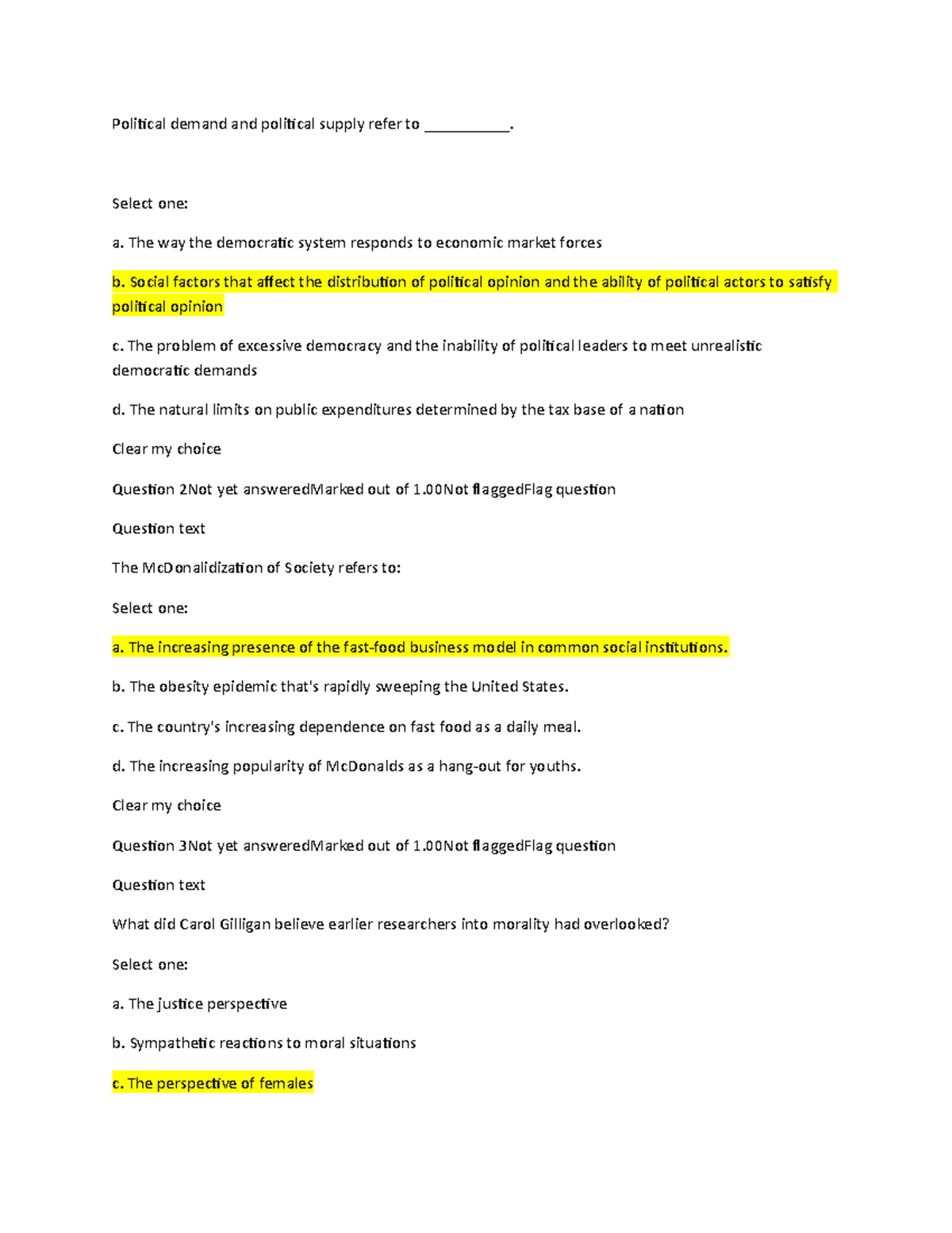 Sociology Review quiz Unit 9 T4 - Political demand and political supply ...