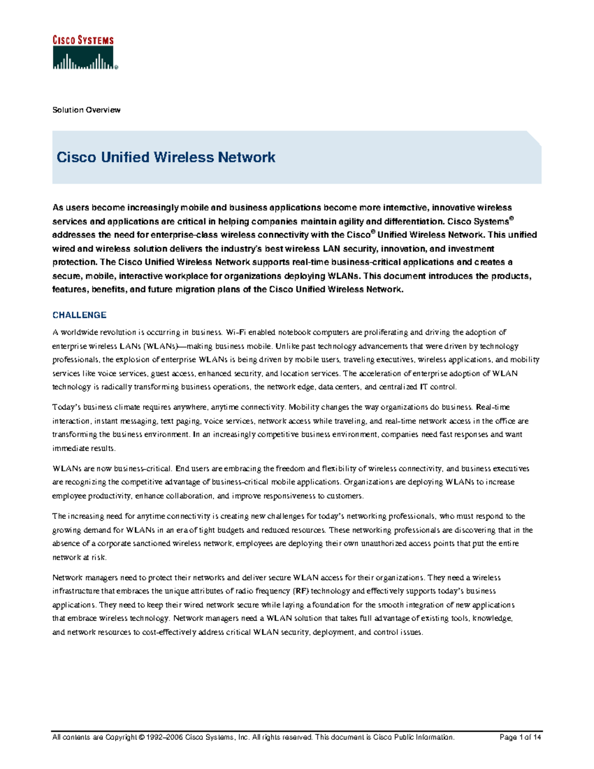 Cisco Overview - Solution Overview Cisco Unified Wireless Network As ...