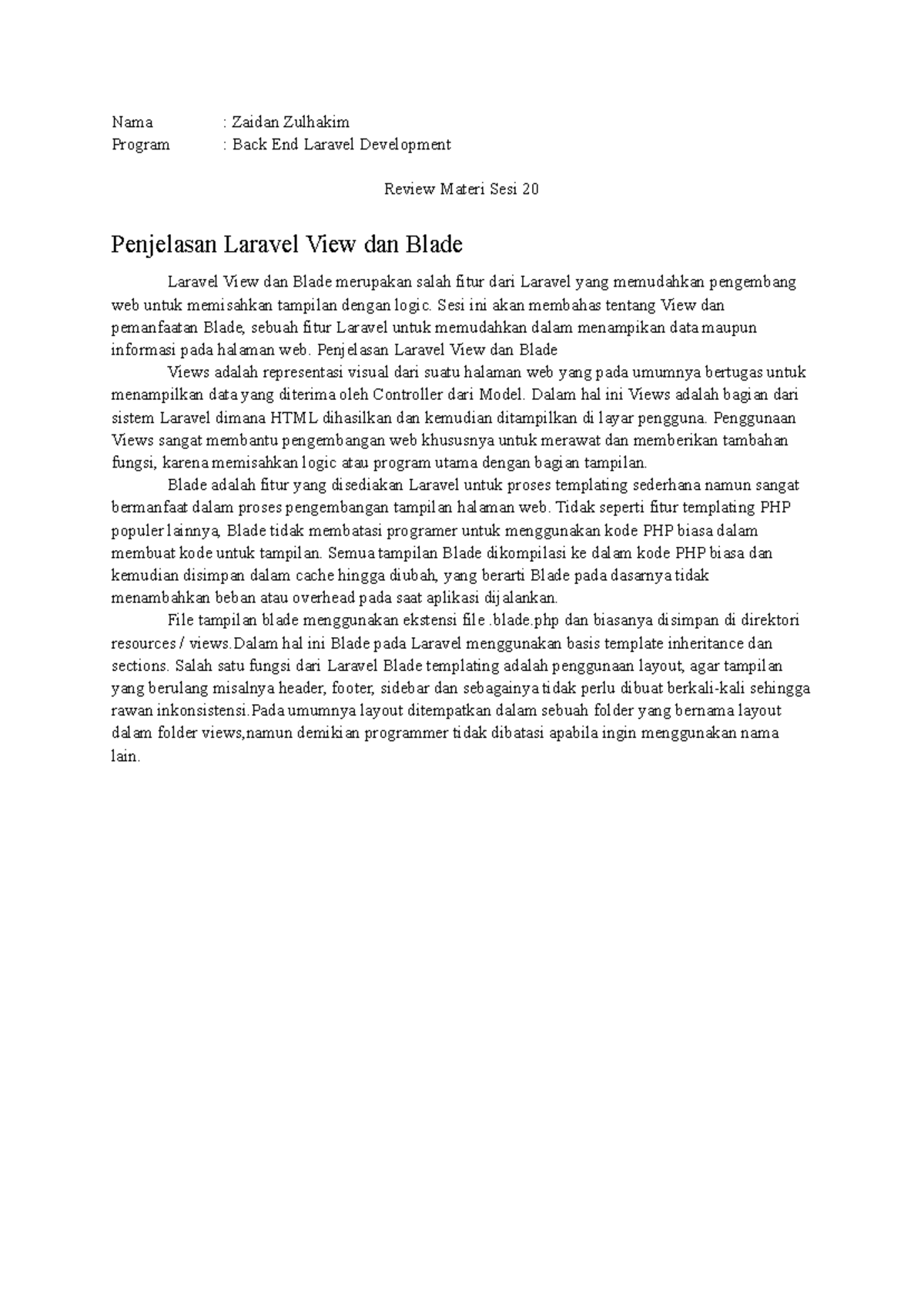 Laravel Php View Nama Zaidan Zulhakim Program Back End Laravel