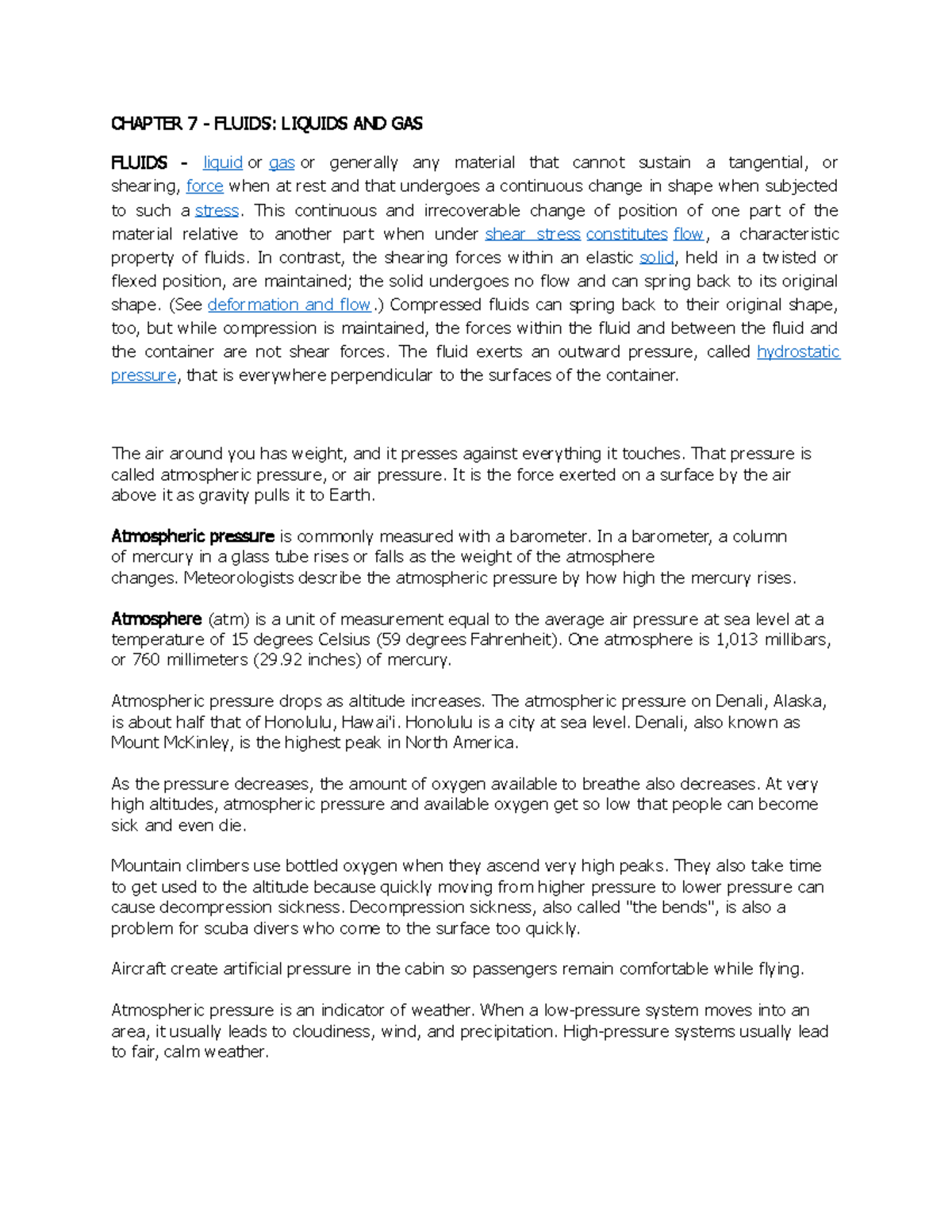 CHAPTER 7 - FLUID - CHAPTER 7 - FLUIDS: LIQUIDS AND GAS FLUIDS - liquid ...