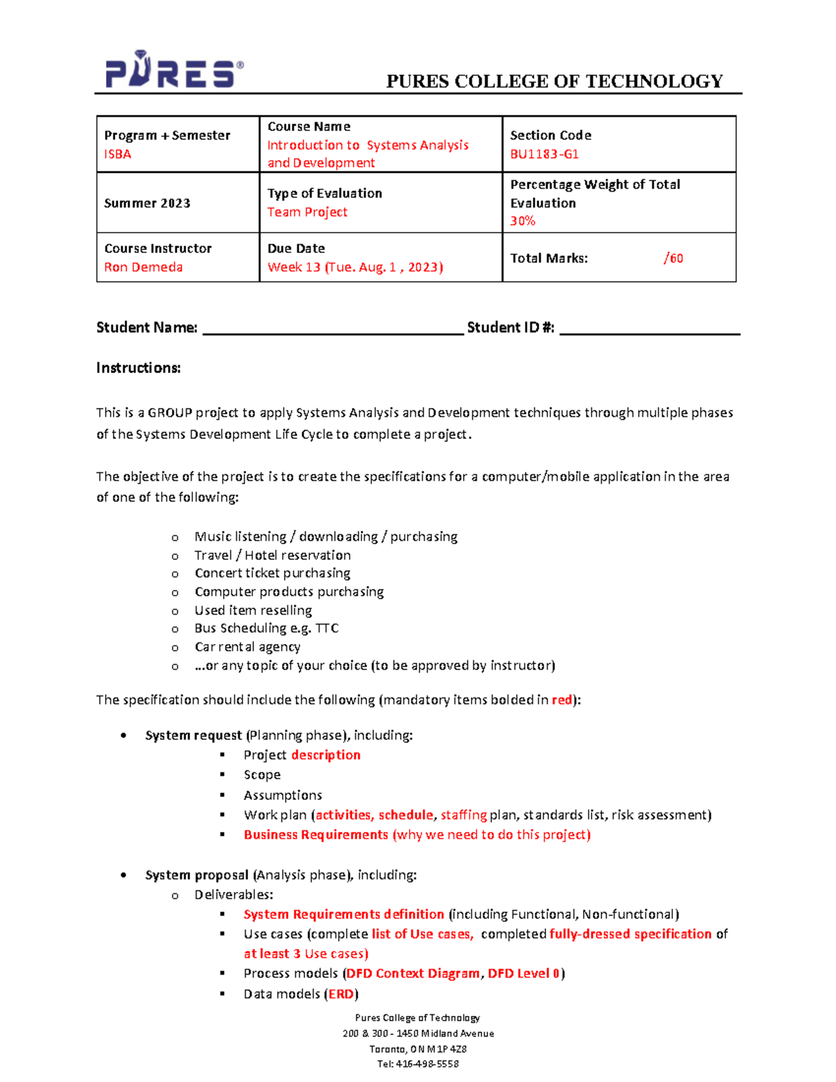 S23 BU1183-G1 Project - Pures College of Technology 200 & 300 - 1450 Midland Avenue Toronto, ON ...