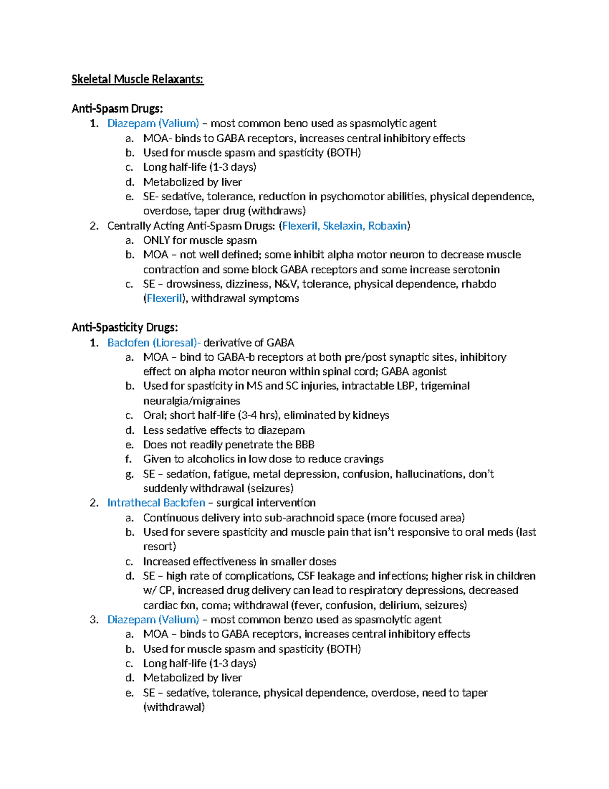 Final DRUG study guide - CVP drugs - Skeletal Muscle Relaxants: Anti ...