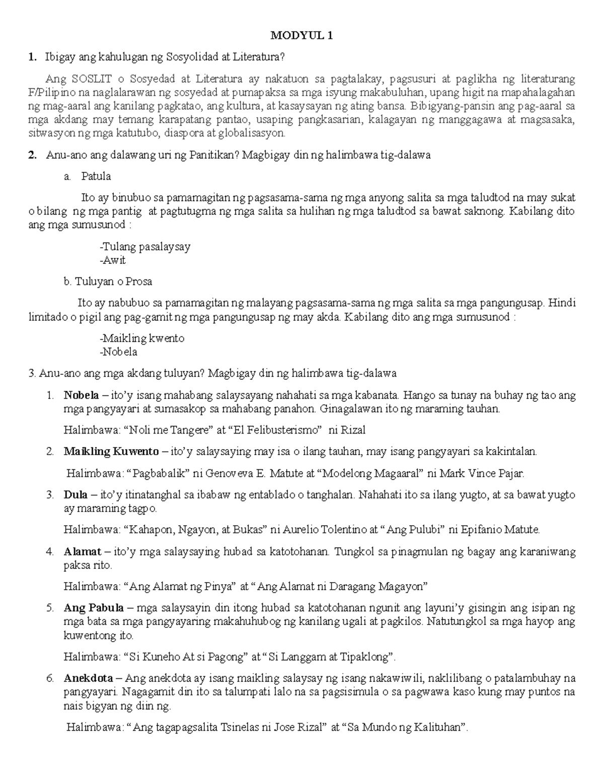 Prosa at Tula Definition at Example - MODYUL 1 Ibigay ang kahulugan ng ...