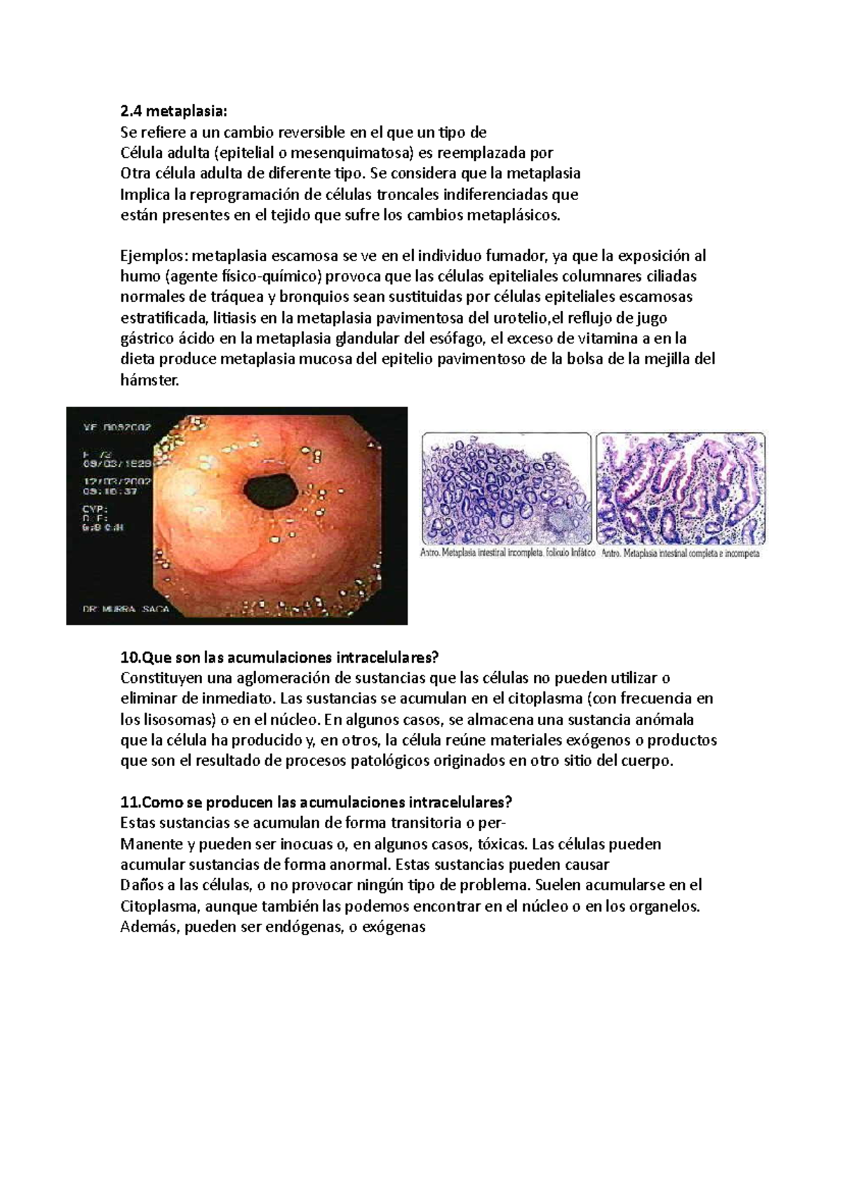 Documento - Apuntes - 2 metaplasia: Se refiere a un cambio reversible ...