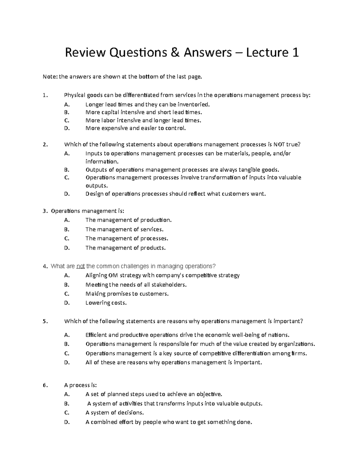 Review Questions Answers - Lecture 1 - Review Questions & Answers ...