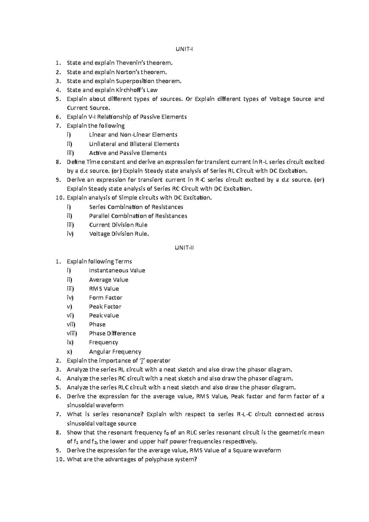 BEE UNIT-I & UNIT-II - Basic electrical engineering - UNIT-I State and explain Thevenin’s ...