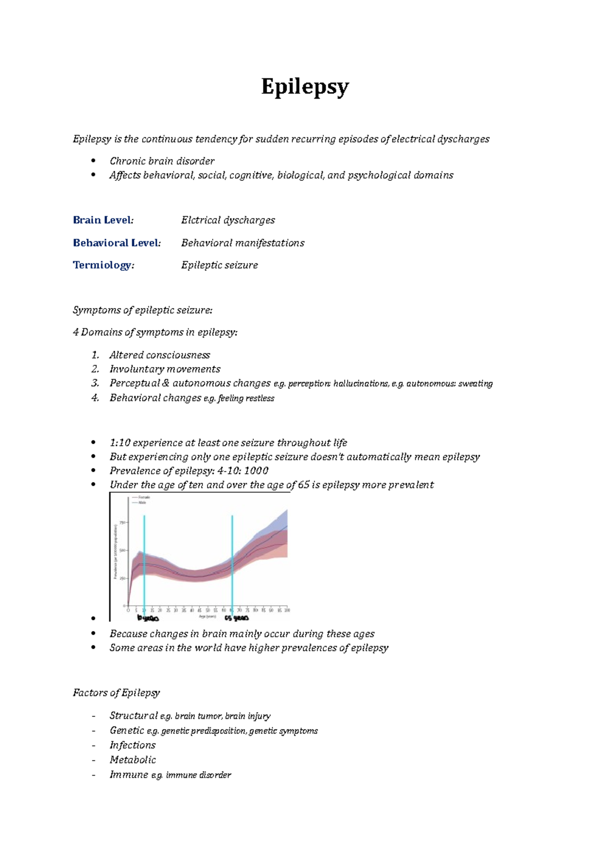 Epilepsy - Lecture notes Psychology - Epilepsy Epilepsy is the ...