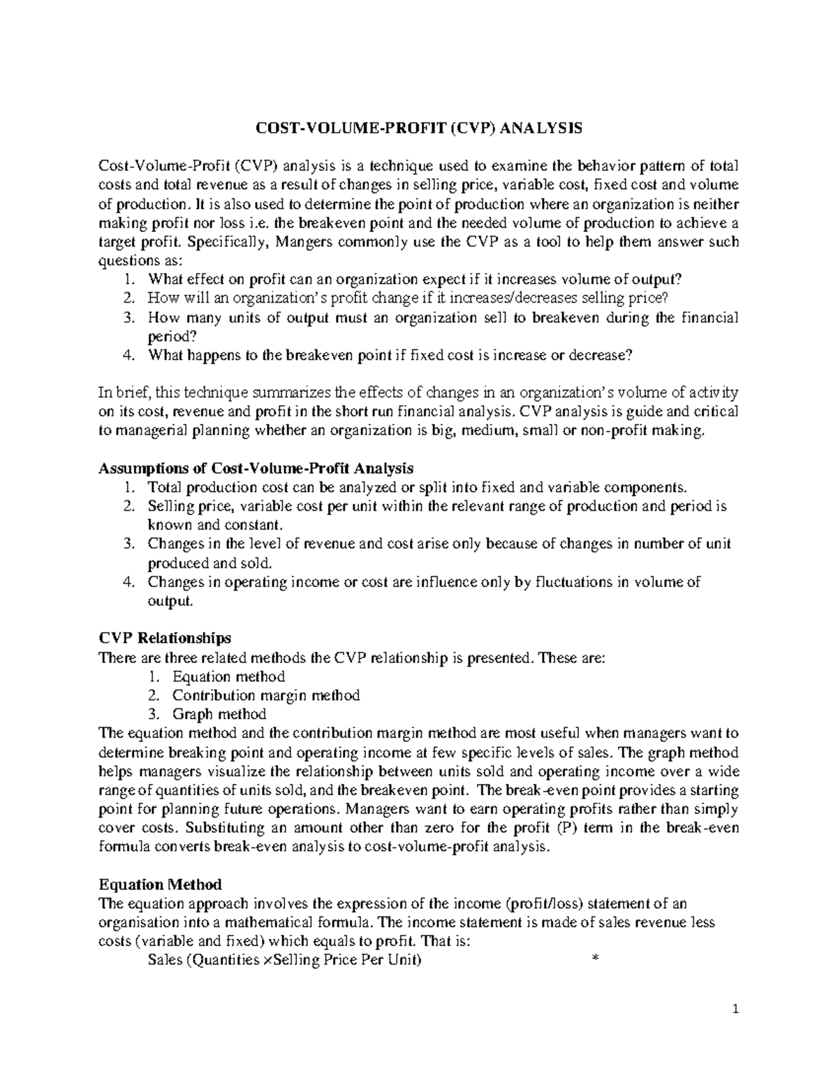 1. CVP Analysis-1 - A lecture note on Cost Volume Profit Analysis ...
