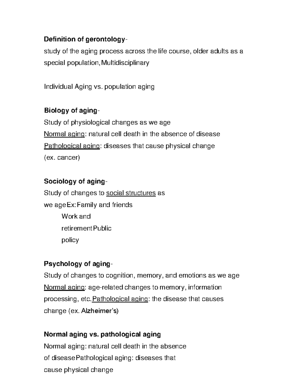 Gerontology study guide - Definition of gerontology- study of the aging ...