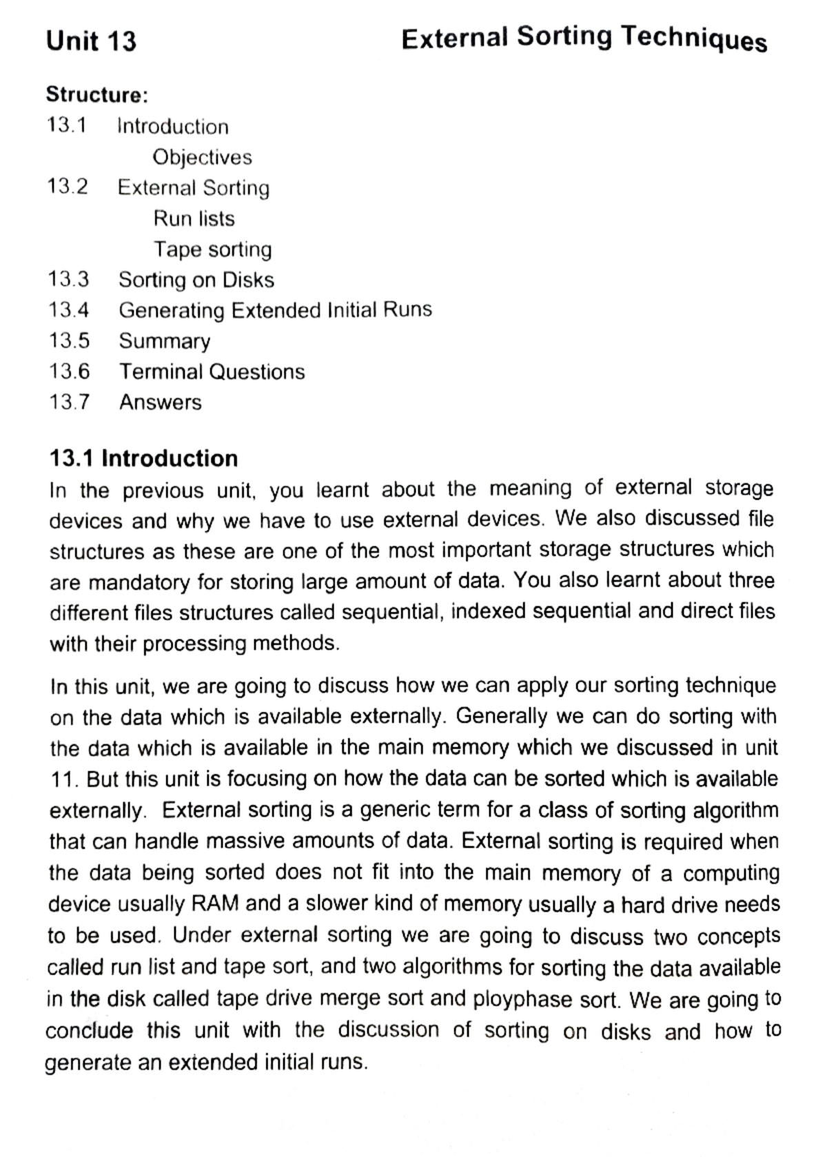 Data And File Structures External Sorting Techniques Unit 13 External Sorting Techniques 3380