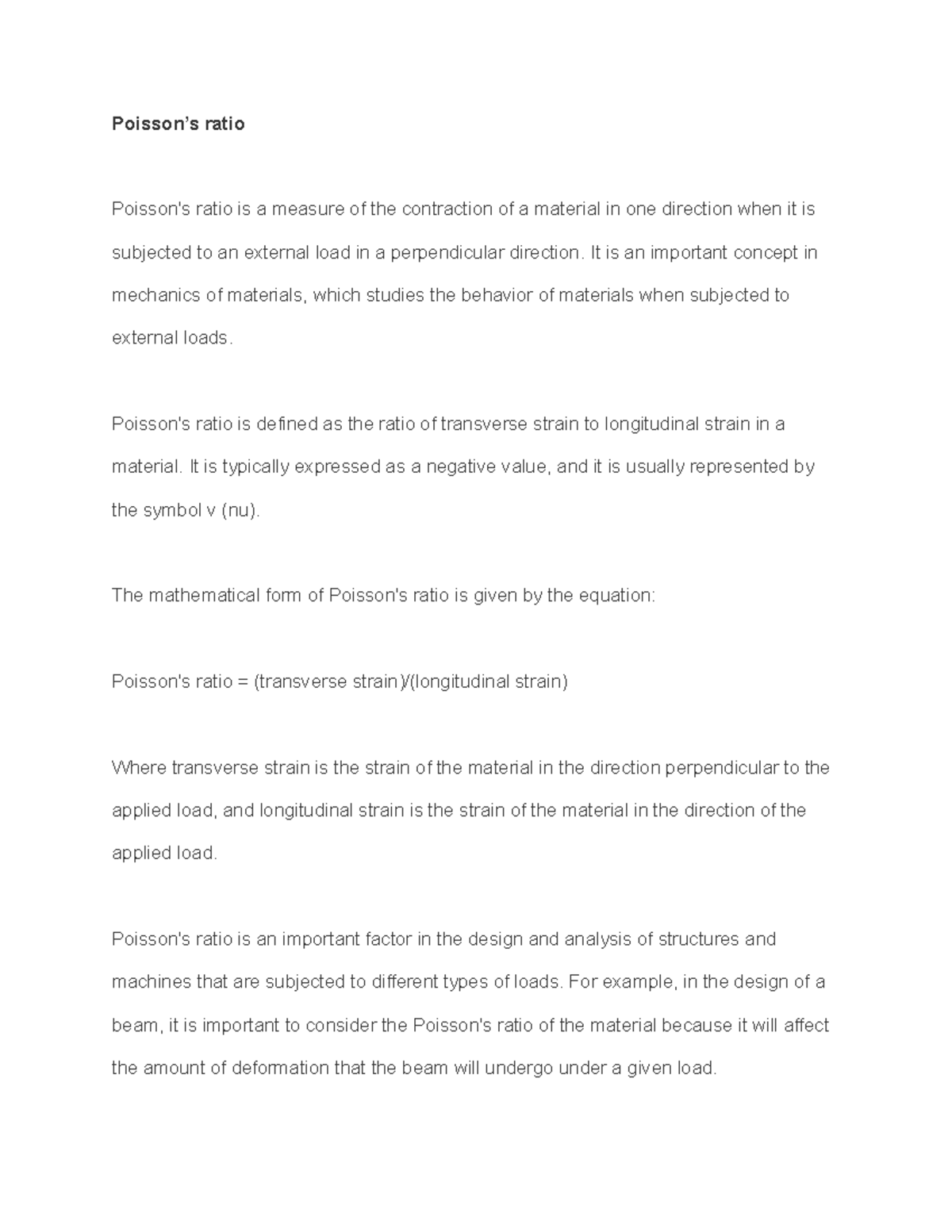 Mechanics of materials course outline poisson's ratio - Poisson’s ratio ...