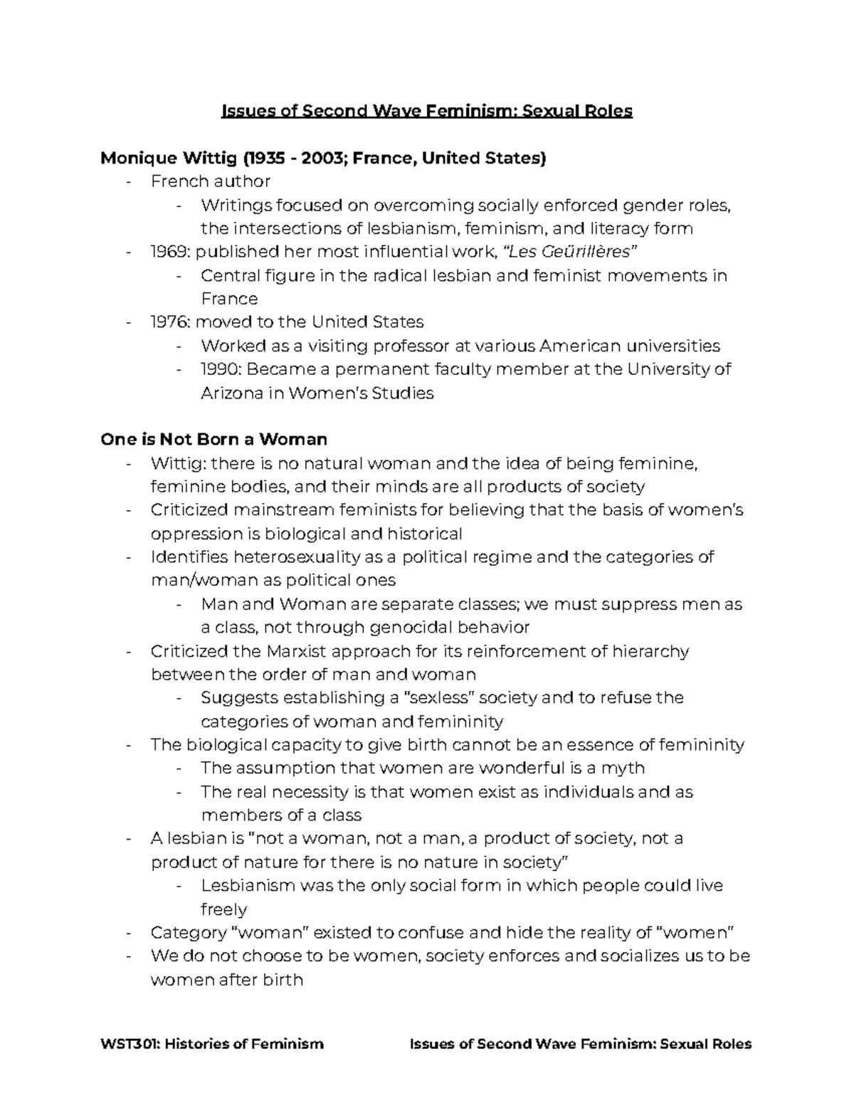 WST301 - Issues of Second Wave Feminism Sexual Roles - Issues of Second ...