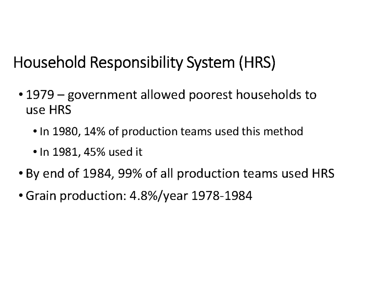Day7 - introduction to the Chinese Economy - Household Responsibility ...