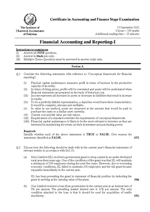 CAF 1 FAR1 Spring 2023 - Past Paper - Certificate in Accounting and ...