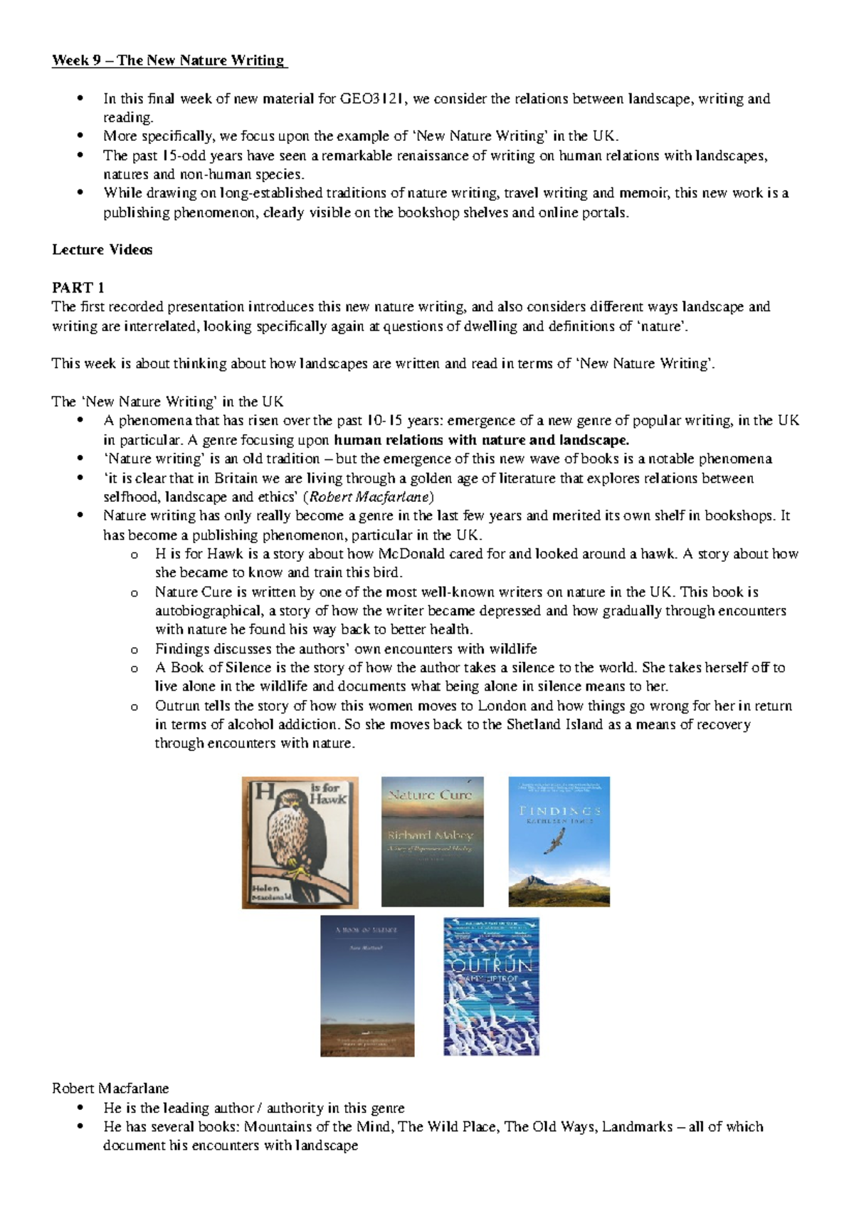 Week 9 nature art writing notes - Week 9 – The New Nature Writing In ...