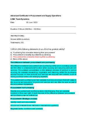 Sample Questions L4 Module 2 - Leading global excellence in procurement ...