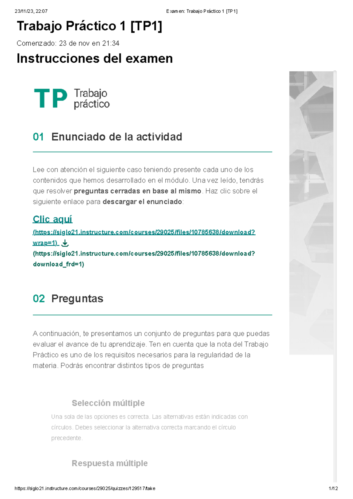Examen Trabajo Práctico 1 [TP1] Diseño y evaluacion de puestos 85% - Trabajo Práctico 1 [TP1 ...