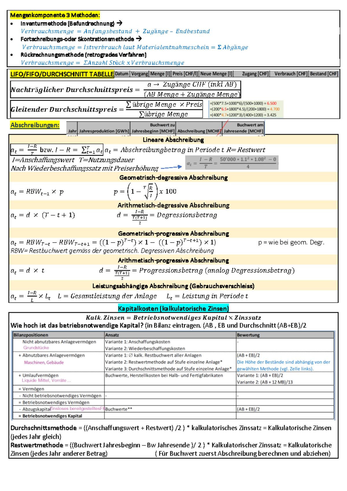 Formeln Kostenrechnung - Warning: TT: undefined function: 32 Mengenkomponente 3 Methoden: - Studocu