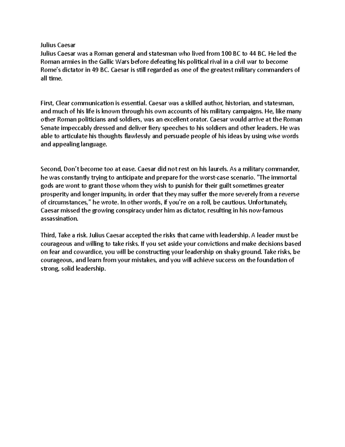 Abraham Lincoln - Julius Caesar Julius Caesar was a Roman general and ...