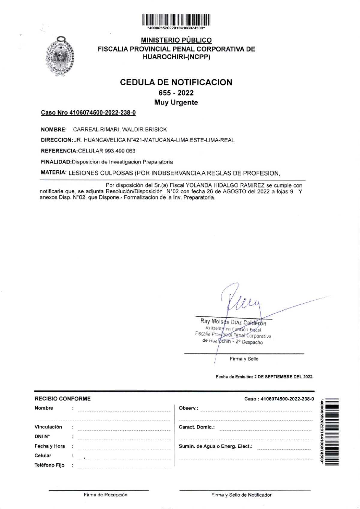 Cedula de Notificacion 655-2022 - procesal penal - Studocu