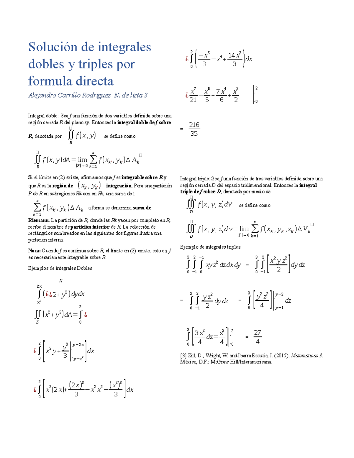 Solucion de integrales dobles - Solución de integrales dobles y triples ...