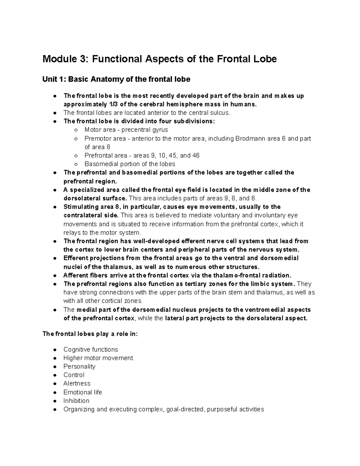 Module 3 Neuro Frontal Lobe - Module 3: Functional Aspects of the ...
