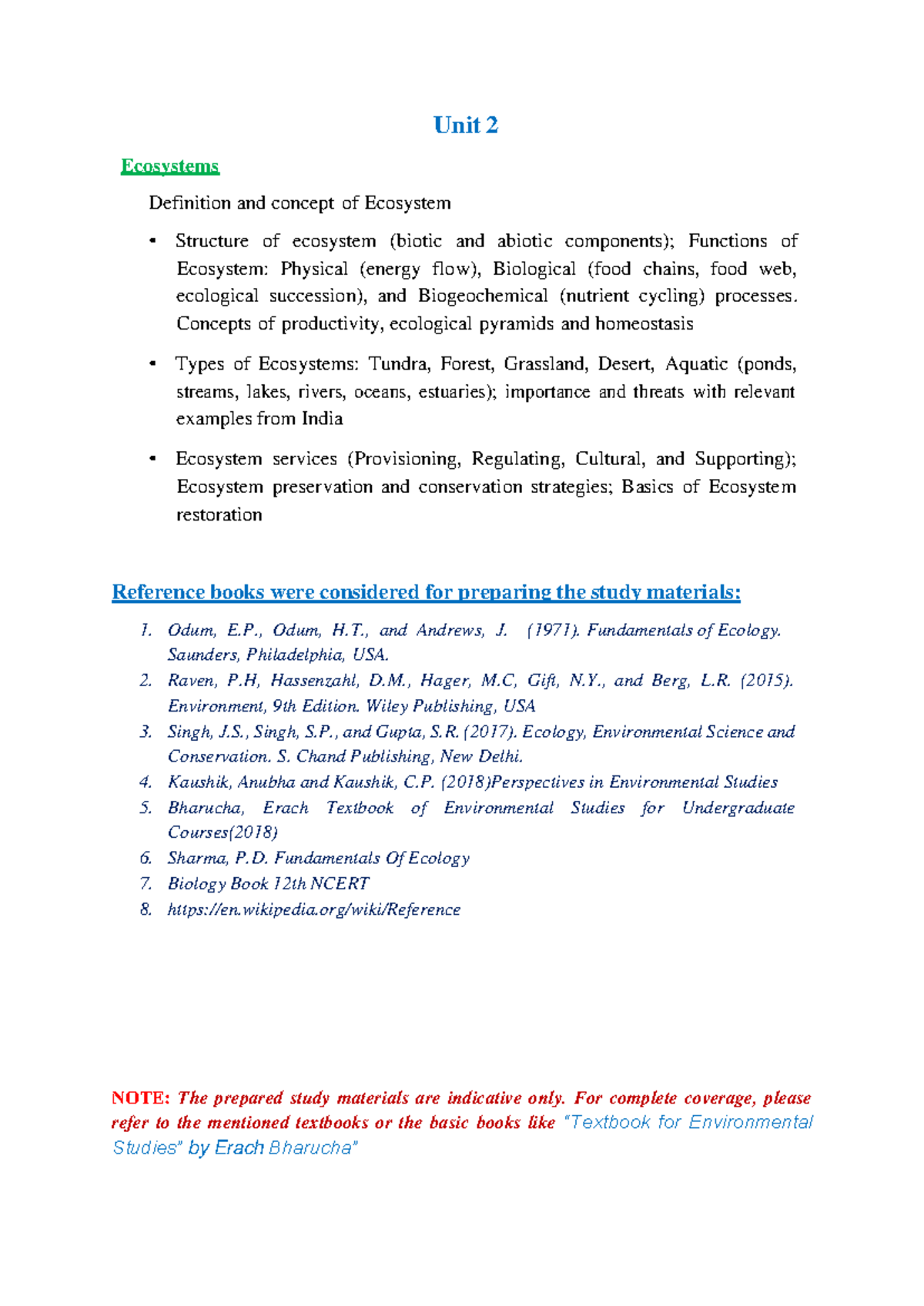 UNIT-2 EVS - THIS COVERS UNIT 2 OF THE SYLLABUS OF THE NEW SYLLABUS - Ecosystems Unit 2 ...