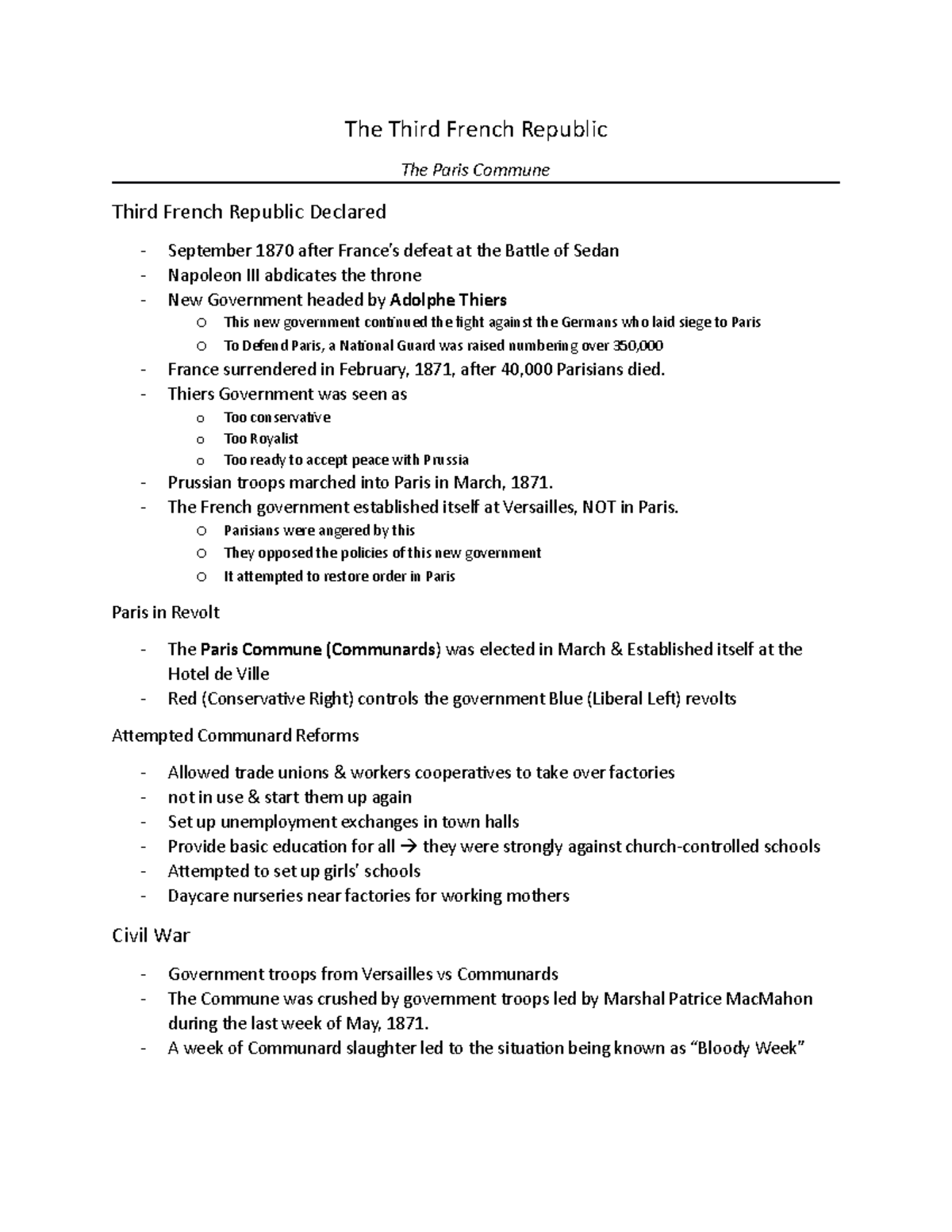 The Third French Republic - Thiers Government was seen as o Too ...